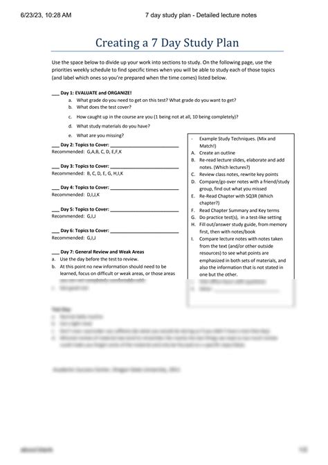 SOLUTION 7 Day Study Plan Detailed Lecture Notes Studypool