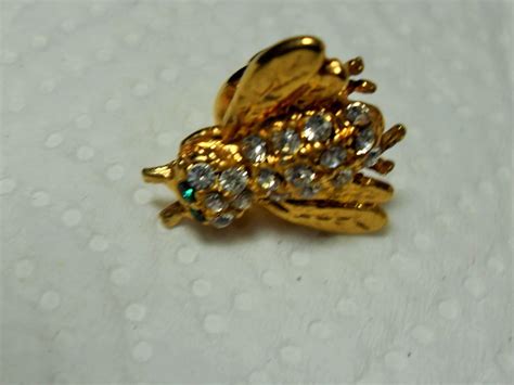 Rhinestone Bee Tie Tack Vintage Gold Tone Rhinestone Bee Tie Pin