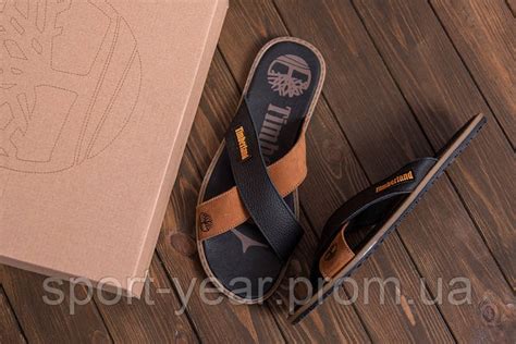 Купить Мужские кожаные летние шлепанцы шлепки Timberland бежевые черные классические из