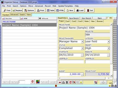 Free Project Cost Manager 2 Database Template For Organizer Advantage Database Manager For Windows