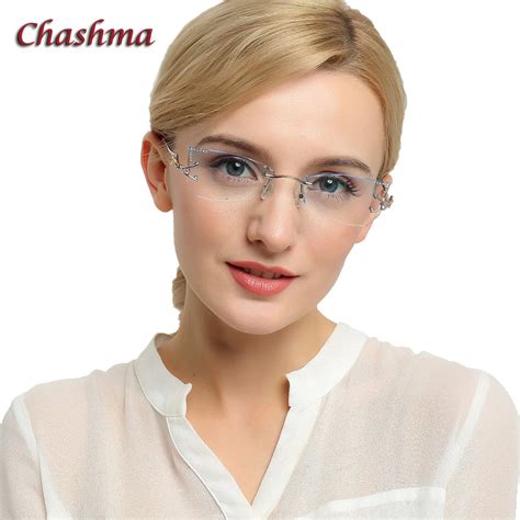 Chashma Brand Tint Lenses Sunglasses Titanium Eyewear Female Diamond Crystal Trimmed Glasses