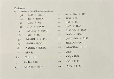 Solved Balance The Following Equations A Chegg