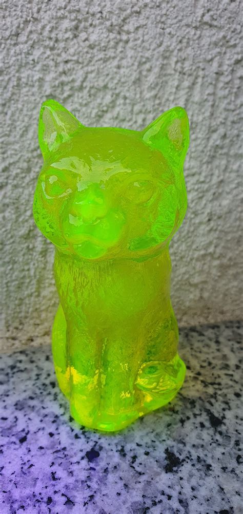 Czech Uranium Glass Green Cat Collectible Etsy