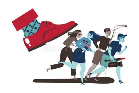 Prohibition Of Independent Media With Big Red Foot Stepping Escaping