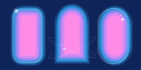 흐릿한 벡터 템플릿 모양 설정 Y2k 아우라 브루 탈리즘 효과 궤도 별 다채로운 현대 장식 홀로그램 그라데이션 요소 컬렉션 플랫