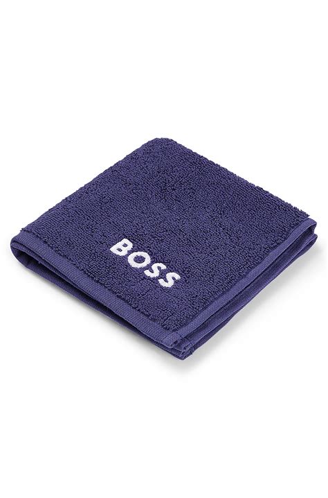 Boss 화이트 로고 자수 코튼 페이스 클로스 다크 블루