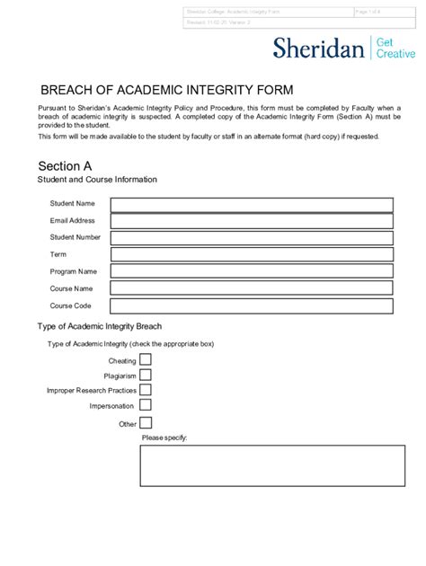 Fillable Online Myotr Sheridancollege BREACH OF ACADEMIC INTEGRITY FORM