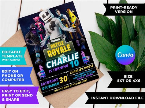 Editable Fortnite Birthday Invitation Template Terrific Invite