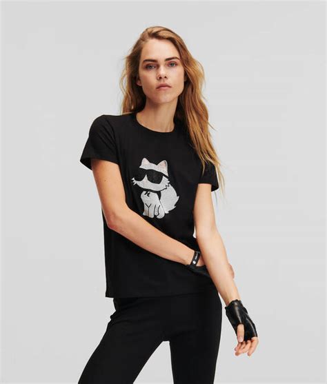 Womens Kikonik Choupette Rhinestone T Shirt By Karl Lagerfeld Free