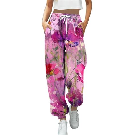 Zmhegw Womens Pants Dressy Casual Print Bottom Sweatpants Pockets High