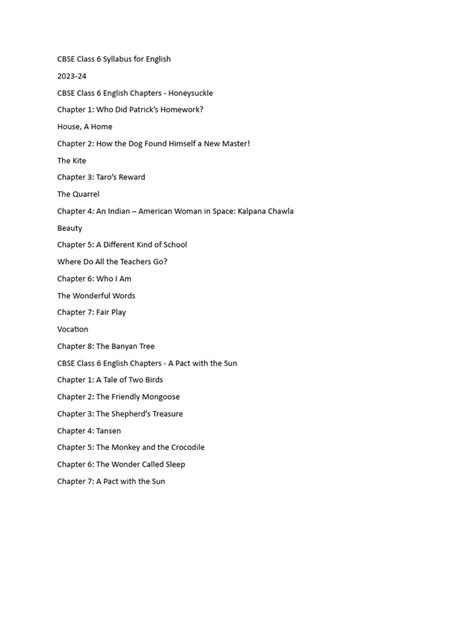 Cbse Class 6 Syllabus For English Pdf