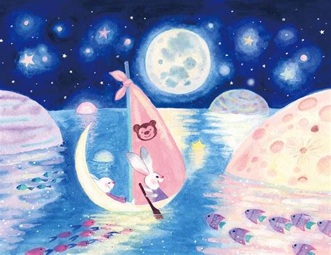 今日は 十五夜 中秋の名月 ですいろいろお月さま夜中にふと窓の外 おおでゆかこ イラストレーター 絵本作家のイラスト