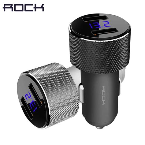 Rock Dual Usb A Fast Car Charger With Led Digital Display Trendtec