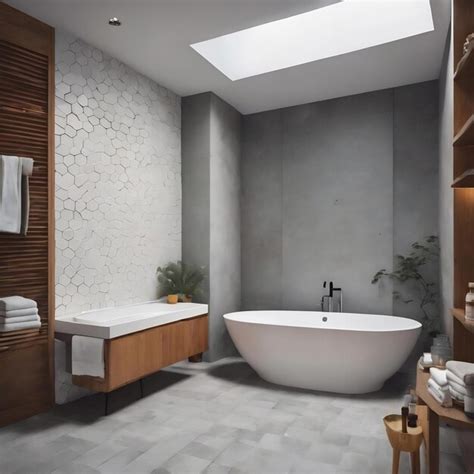 Premium Photo Bathroom Interior With White Hexagon Tile And Concrete