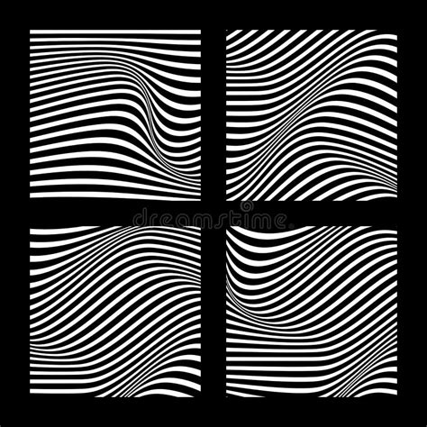 Set Of 4 Abstract Backgrounds With Wavy Lines Minimalist Black And White Abstract Design