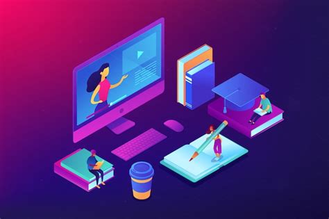 Premium Vector E Learning Isometric 3d Concept Illustration