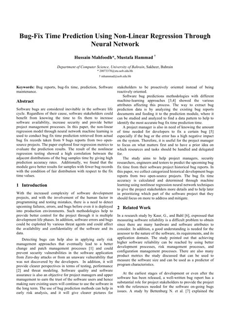 pdf bug fix time prediction using non linear regression through