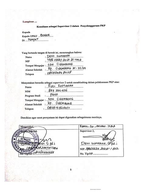 Surat Pernyataan Kesediaan Sebagai Supervisor 2 Pdf