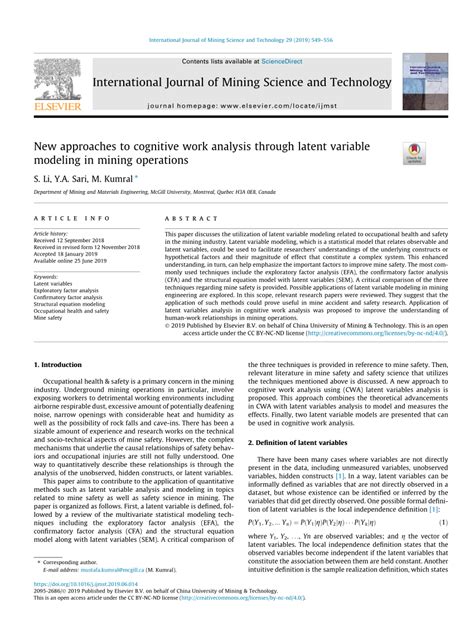 Pdf New Approaches To Cognitive Work Analysis Through Latent Variable