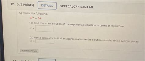 Solved Consider The Following X A Find The Exact Chegg