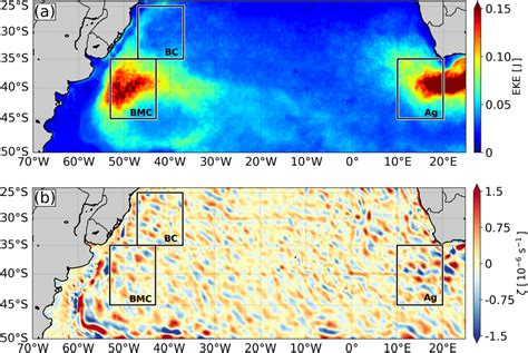 A Mean Eddy Kinetic Energy Eke And B Eddy Vorticity For The South