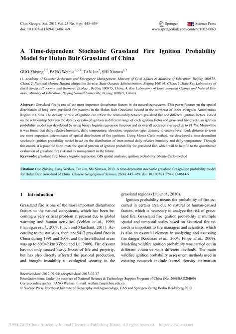 Pdf A Time Dependent Stochastic Grassland Fire Ignition Probability
