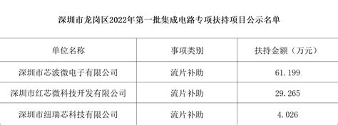 深圳龙岗区公示2022年首批集成电路专项扶持项目