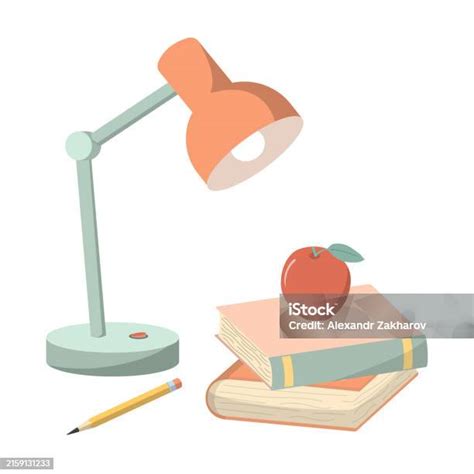 만화 스택 책 테이블에 램프와 연필 벡터 일러스트 레이 션 가정 생활에 대한 스톡 벡터 아트 및 기타 이미지 가정 생활 개념 고정됨 Istock