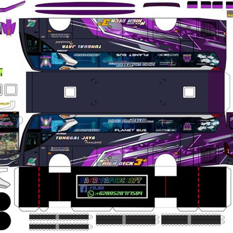 Jual Lembaran Pola Papercraft Bus Skala 50 Tunggal Jaya Tuan Muda New