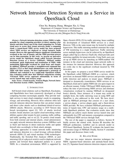 PDF Network Intrusion Detection System As A Service In OpenStack Cloud