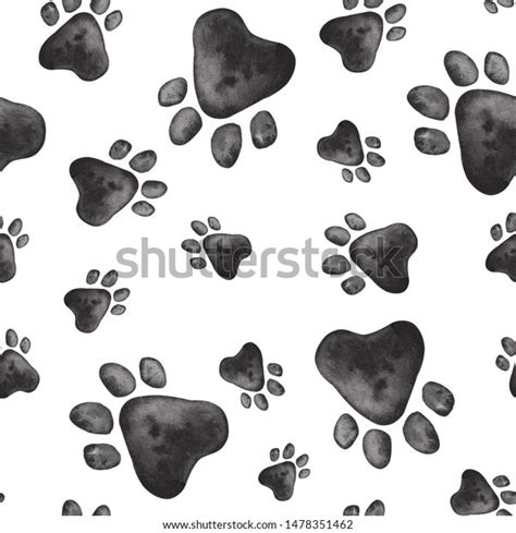 Hand Drawn Seamless Pattern Watercolor Animal Paw Stock Illustration