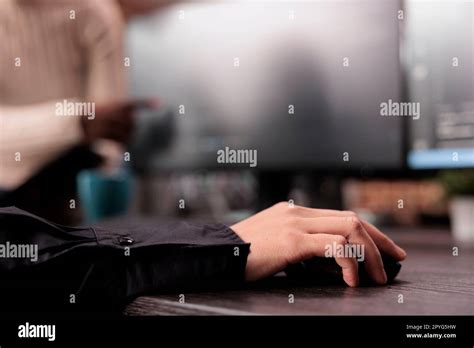 Software Developer Typing Machine Learning Html Code On Computer Sitting At Desk Table In It