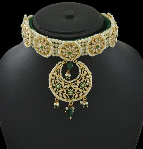 Traditional Rajasthani Jadau Choker Necklace Set In 22k Gold Studded