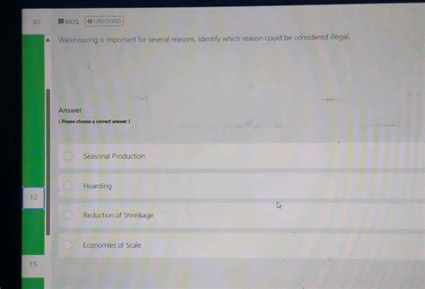 All MCQ B UNSOLVED A Warehousing Is Important StudyX
