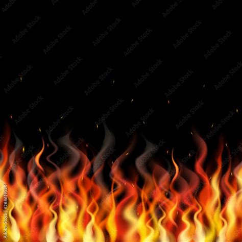 Realistic Fire Flame Vector Border Seamless Orange Fire Horizontal