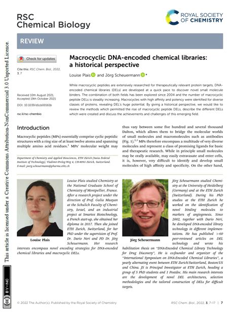 Pdf Macrocyclic Dna Encoded Chemical Libraries A Historical Perspective