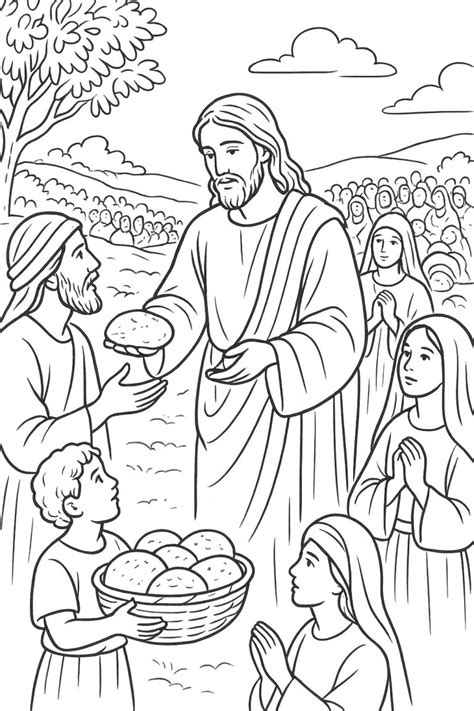 Jesus Feeding The Five Thousand Biblical Coloring Page Simply Color Me