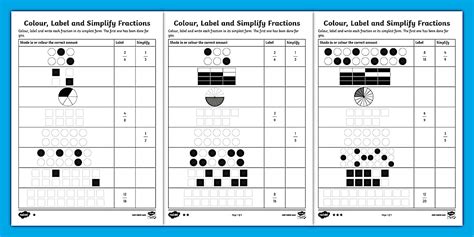 Colour Label And Simplify Fractions Activity Sheets