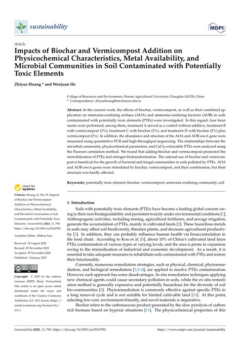 (PDF) Impacts of Biochar and Vermicompost Addition on Physicochemical Characteristics, Metal ...