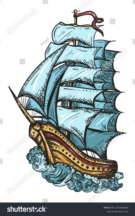 Pirate Ship Old School Tattoo Vector Stock Vector Royalty Free