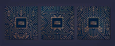 고급 표지 템플릿 사각형 라인 아트 데코 패턴의 벡터 세트입니다 패키지 배너 전단지 프리젠 테이션 및 카드 와인 라벨을위한