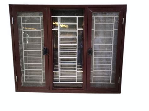 Color Coated Brown And White 3 Door Mild Steel Window 4x4 Feet Modern