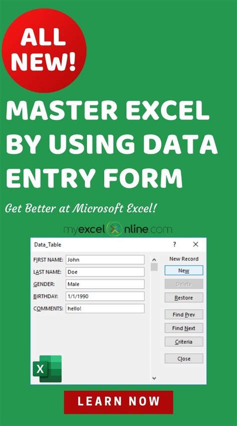 Create Form in Excel for Data Entry | MyExcelOnline | Excel for beginners, Microsoft excel ...