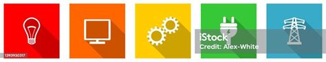 다채로운 웹 플랫 디자인 에너지 벡터 아이콘 산업 흰색 배경에 웹 디자인 및 모바일 응용 프로그램을위한 전기 개념 버튼 세트 개념에 대한 스톡 벡터 아트 및 기타 이미지