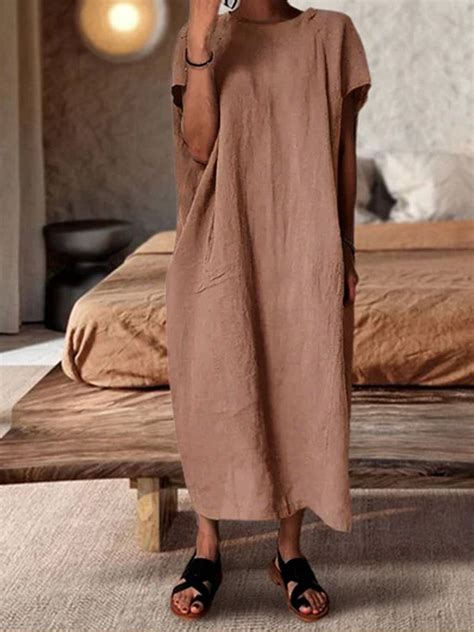 【plus Size】cotton Short Sleeve Loose Casual Maxi Dress