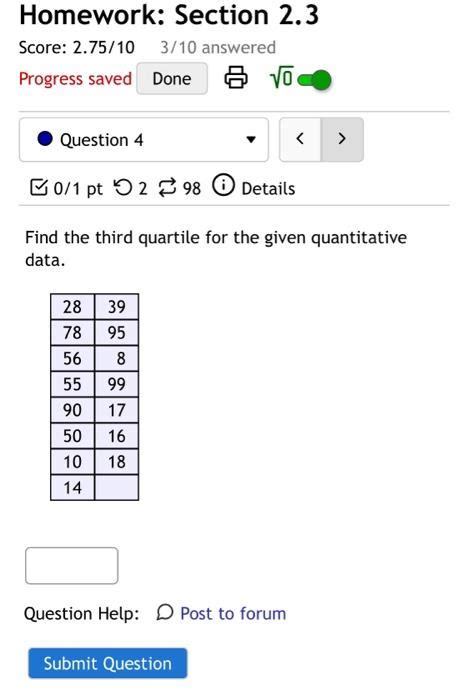 Solved Find The Third Quartile For The Given Quantitative