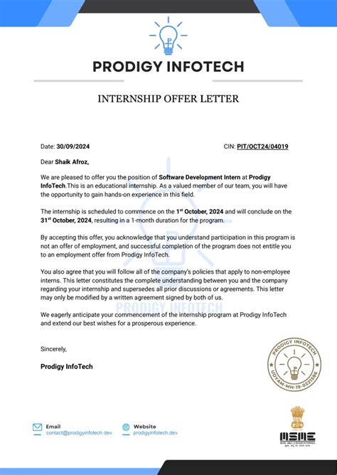 Im Excited To Share That I Received An Internship Offer From Prodigy