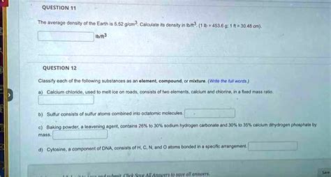 Solved Texts Question11 The Average Density Of The Earth Is 5 52 G
