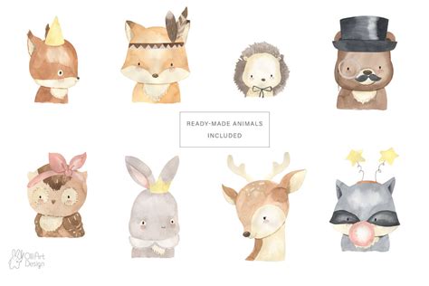 Woodland Animal Watercolor Clipart By Olliartdesign Thehungryjpeg