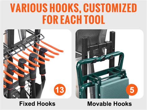 Vevor Garden Tool Organizer 16 Slots With Hooks Yard Tool Tower Rack